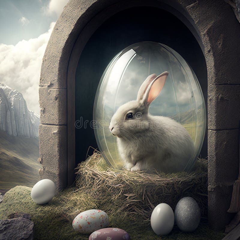Easter Rabbit in Transparent Egg Shell Stock Illustration ...