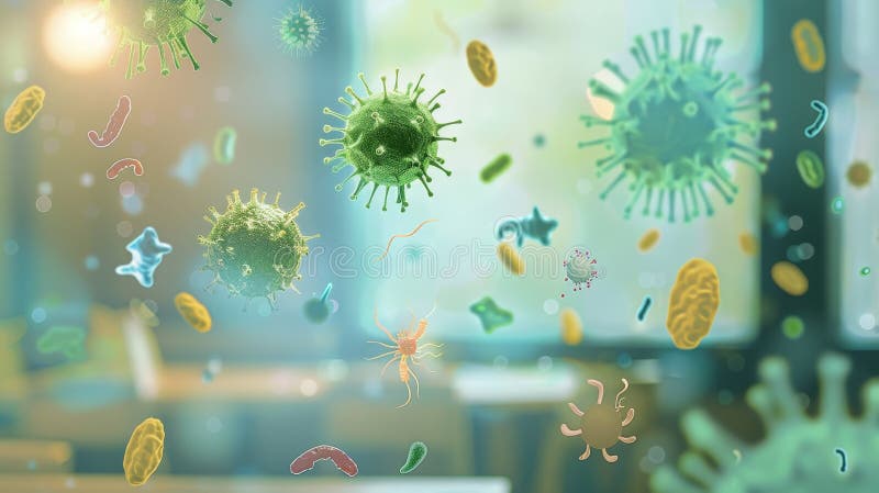 Realistic Illustration of Germs, Viruses, and Bacteria in Green Tones ...