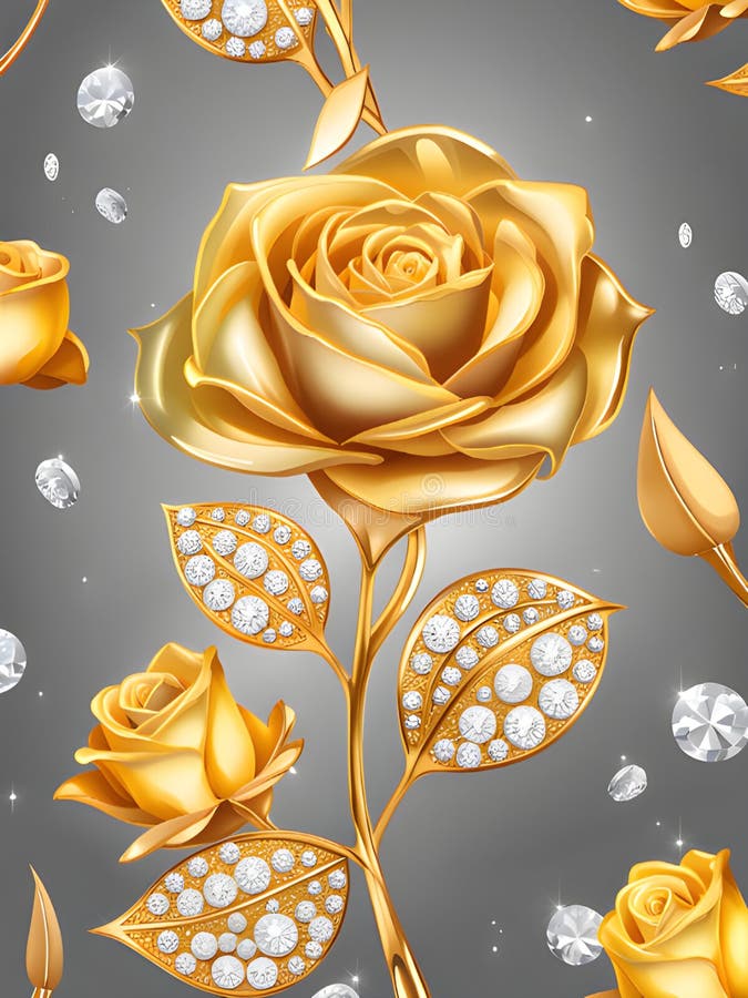 Realistic Illustration of Gold Rose with Pearls and Gold Elements, Ai ...