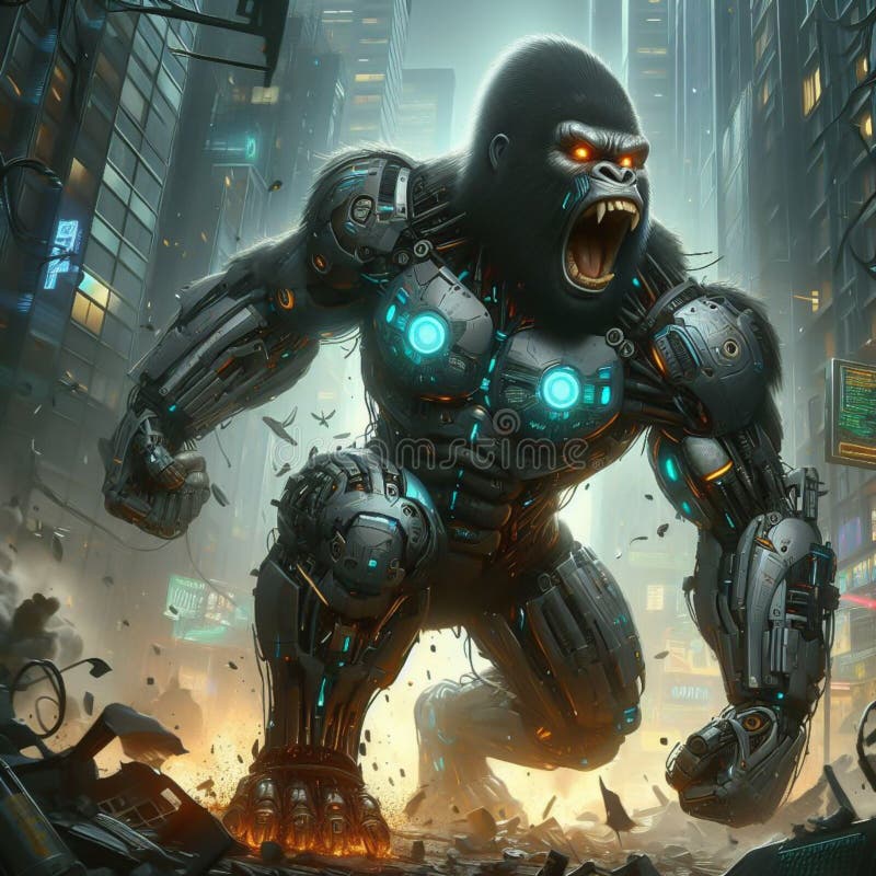 A Robot Gorilla is Running Amok in the Middle of the City Stock Image ...