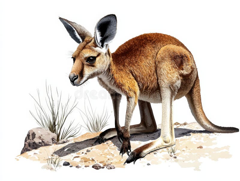 A Realistic Illustration of a Kangaroo Poised in a Natural Setting ...