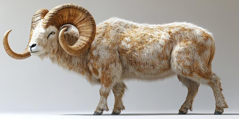 Realistic Illustration of a Large Ram with Impressive Horns Standing on ...