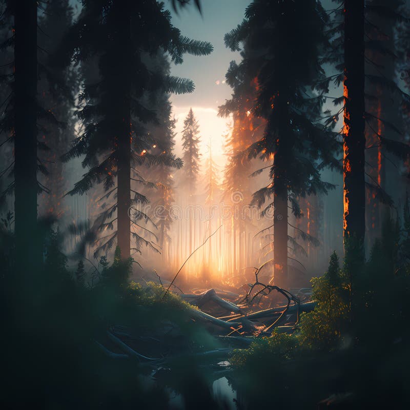 Morning Sky View at Forest. Generative AI Stock Illustration ...