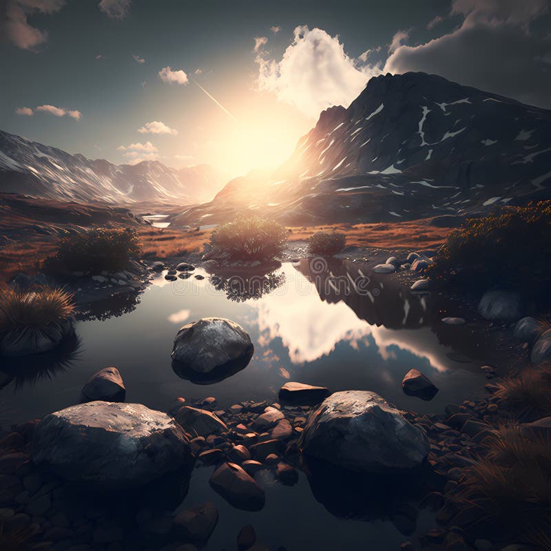 Morning Sky View at Hill. Generative AI Stock Illustration ...