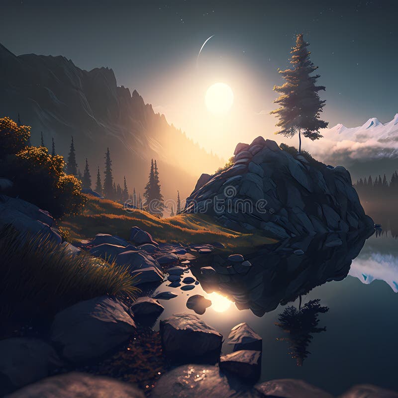 Morning Sky View at Hill. Generative AI Stock Illustration ...