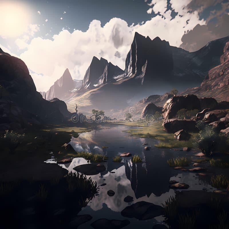 Morning Sky View at Hill. Generative AI Stock Illustration ...