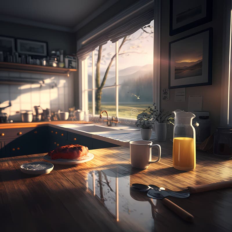 Morning View at the Dining Table. Generative AI Stock Illustration ...