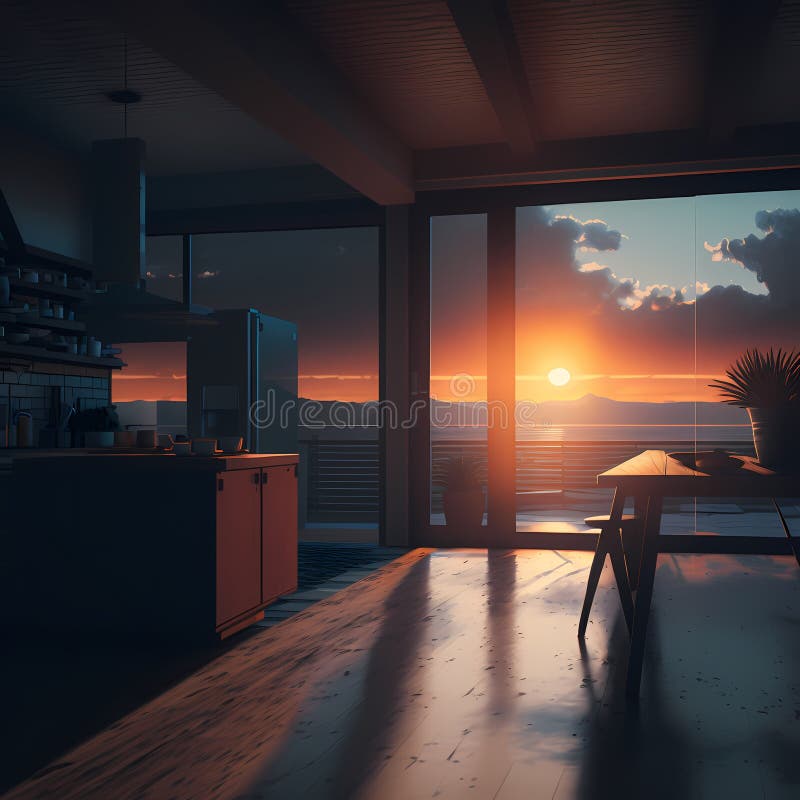 Morning View at the Dining Table. Generative AI Stock Illustration ...