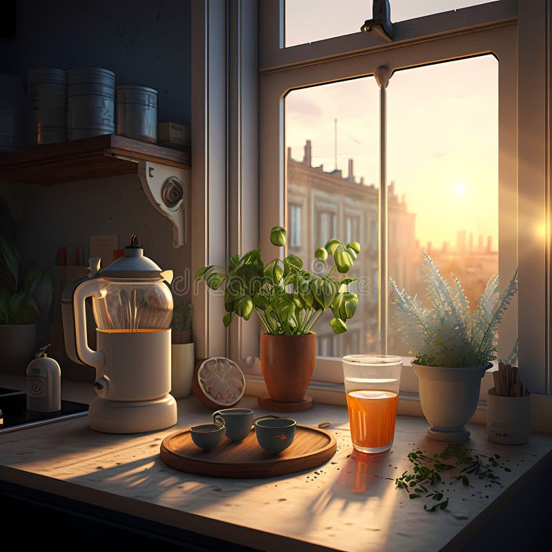 Morning View from Window. Generative AI Stock Illustration ...