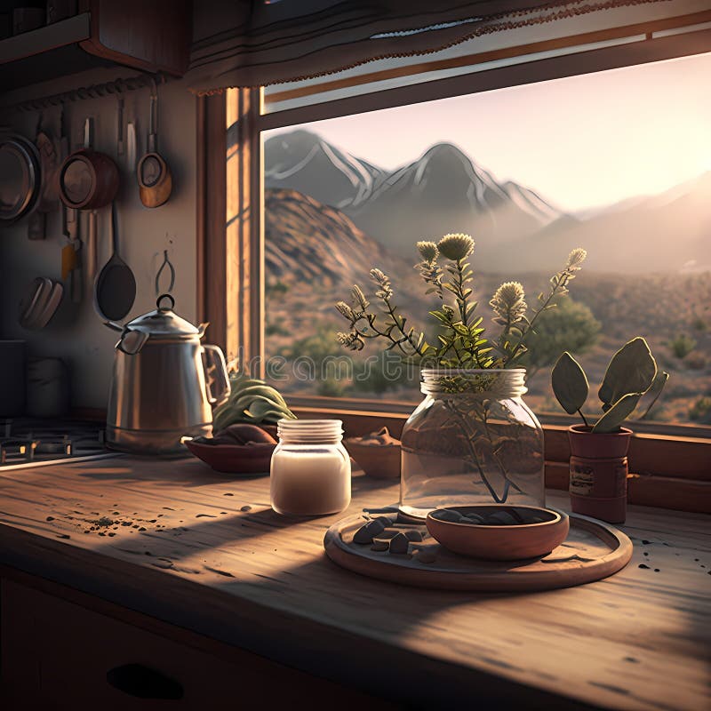 Morning View from Window. Generative AI Stock Illustration ...