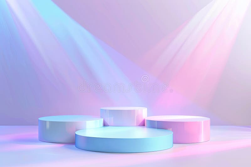 Empty Pastel Podium Stage with Bright Lights for Advertisement Stock ...