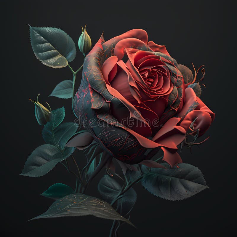 Realistic Illustration of Red Rose. Generative AI Stock Illustration ...