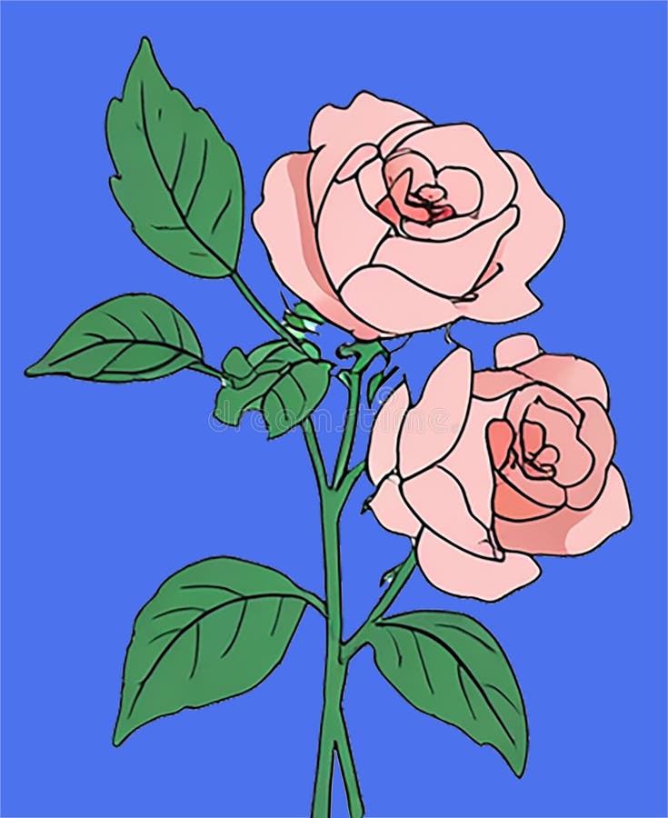 A Realistic Illustration of Two Pink Roses with Detailed Petals and ...