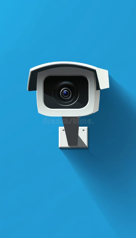 Realistic Illustration of a Simple Surveillance Camera Icon on a Blue ...