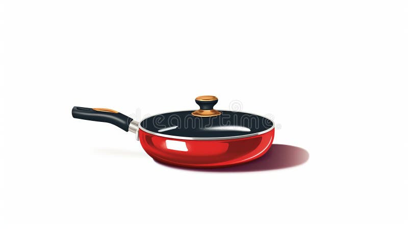 Realistic Illustration of Small Red Pan with Black Handle Stock ...
