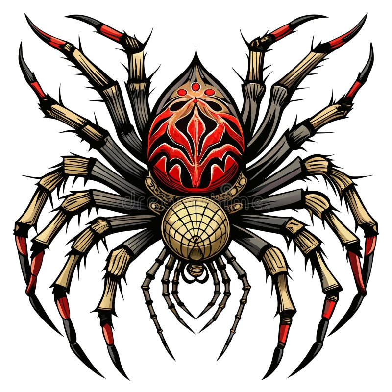 Realistic Illustration of a Spider with Red and Gold Design Stock ...