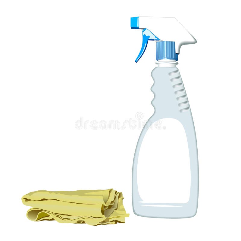 Realistic Illustration of Spray Bottle and Rag for Cleaning. Stock ...