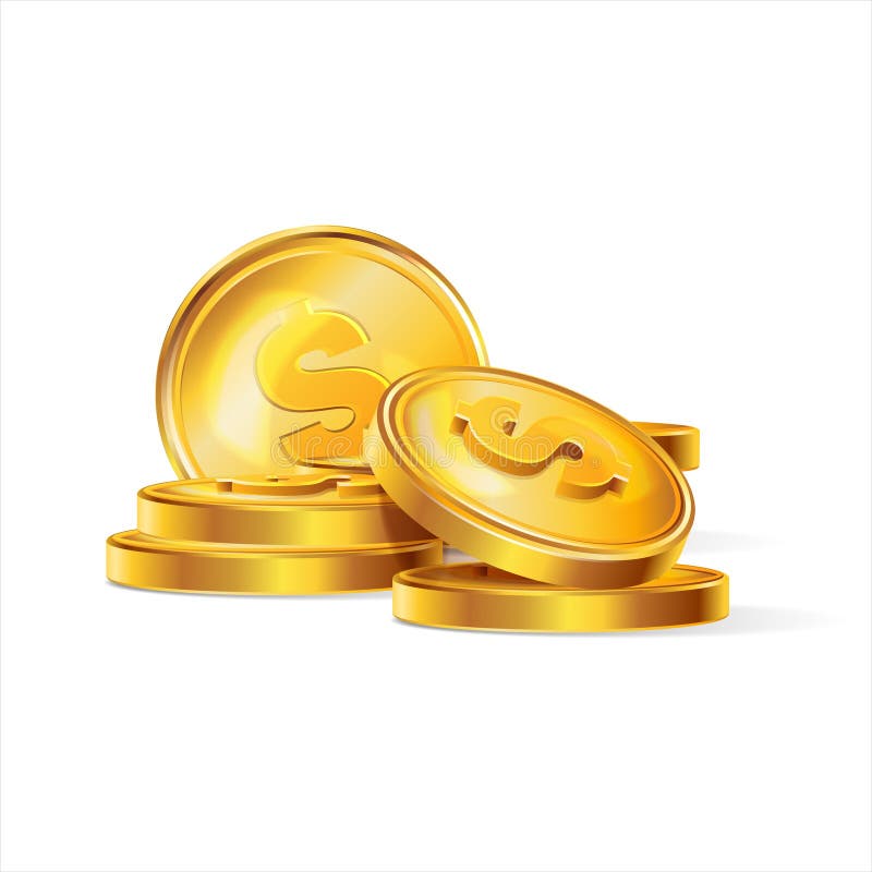 Stack of Gold Coins Isolated on White Background Stock Illustration - Illustration of realistic ...