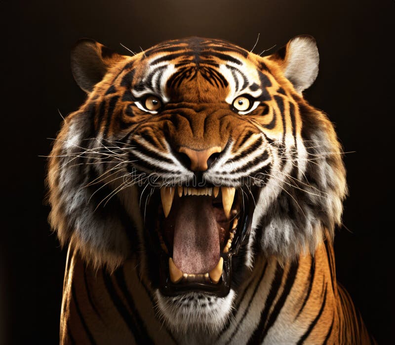 Realistic Illustration of Tiger Face Isolated on Black Background Stock ...