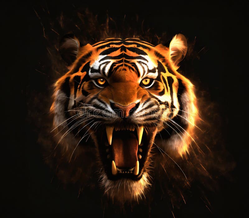 Realistic Illustration of Tiger Face Isolated on Black Background Stock ...