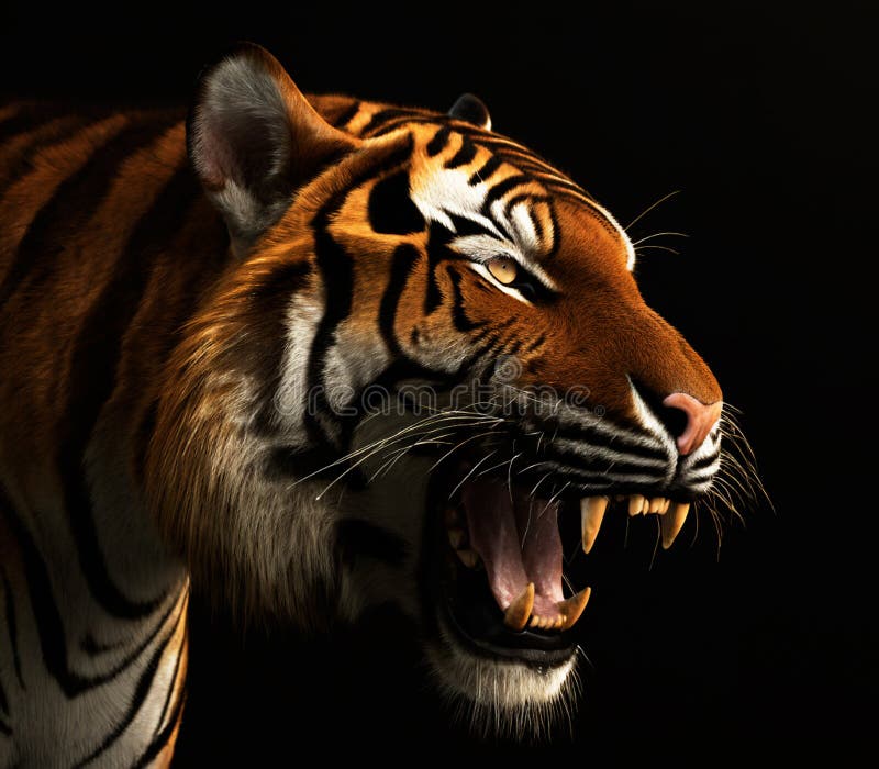 Realistic Illustration of Tiger Face Isolated on Black Background Stock ...