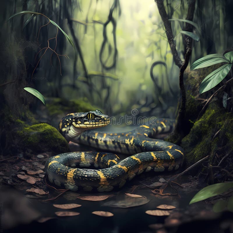 Tiger Snake at Rainforest. Generative AI Stock Illustration ...