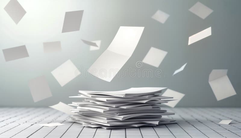 Realistic Illustration of White Paper Sheets Falling Around Stack of ...