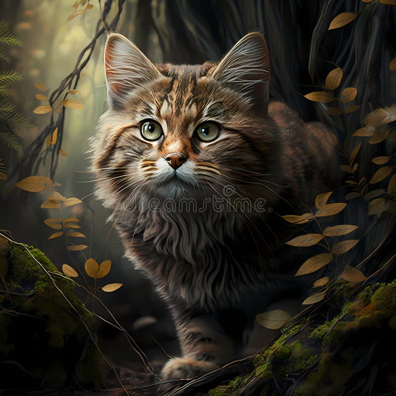 Realistic Illustration of Forest Cat. Generative AI Stock Illustration ...