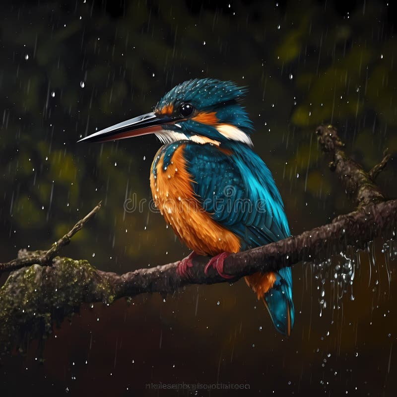 Kingfishers Full Body at Rainforest. Generative AI Stock Illustration ...
