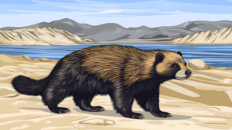 Realistic Illustration of a Wolverine in Nature Stock Illustration ...