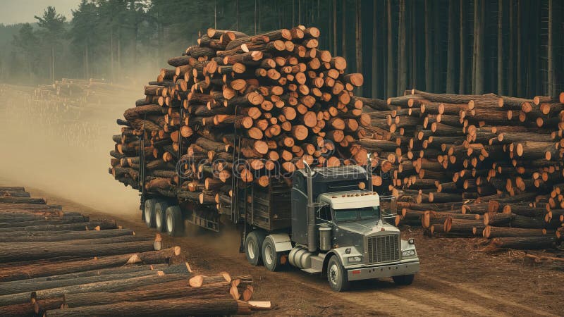 The Truck is Loaded with Huge Trunks of Trees Cut Down in the Forest ...