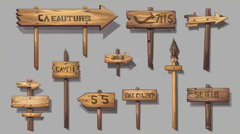 This is a Realistic Illustration of Wooden Signs Indicating Direction ...