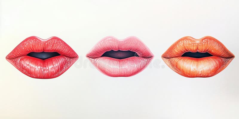 Realistic Illustrations of Three Different Lip Styles Showcasing Color ...