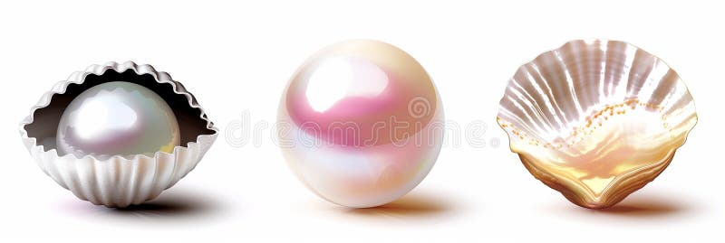 3 Realistic Illustrations of Three Different Types of Pearls, Including ...