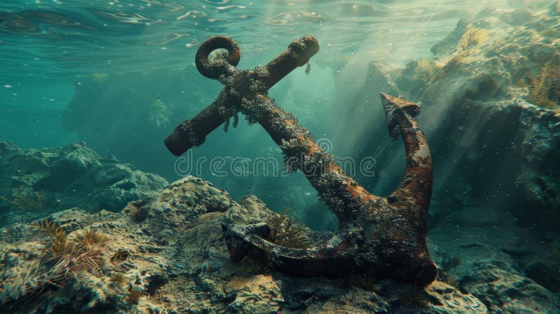 Realistic Image of an Anchor on the Ocean Floor with Rust and Marine ...