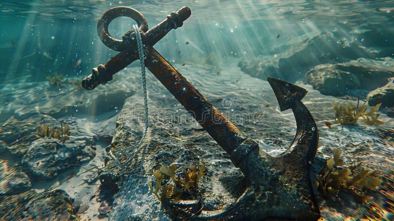 Realistic Image of an Anchor on the Ocean Floor Showcasing Rust ...