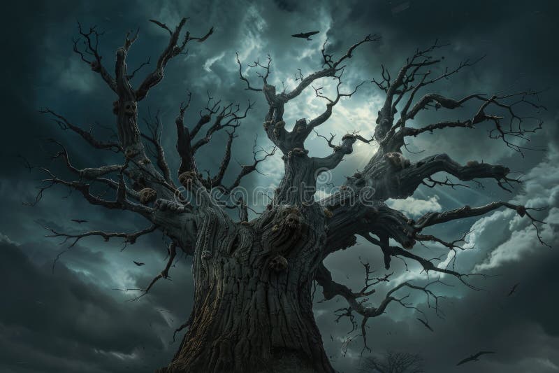 A Realistic Image of an Ancient Tree Dark Side with Branches ...