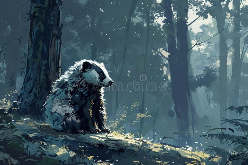 Realistic Image of a Badger in a Forest Setting Stock Illustration ...