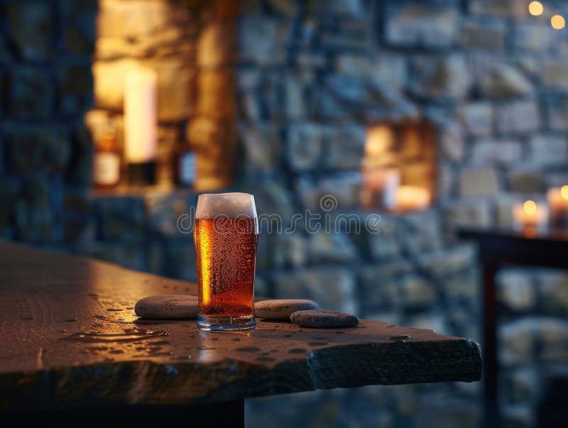 Realistic Image of Beer on Table in Rock Bar with Flash Lights ...