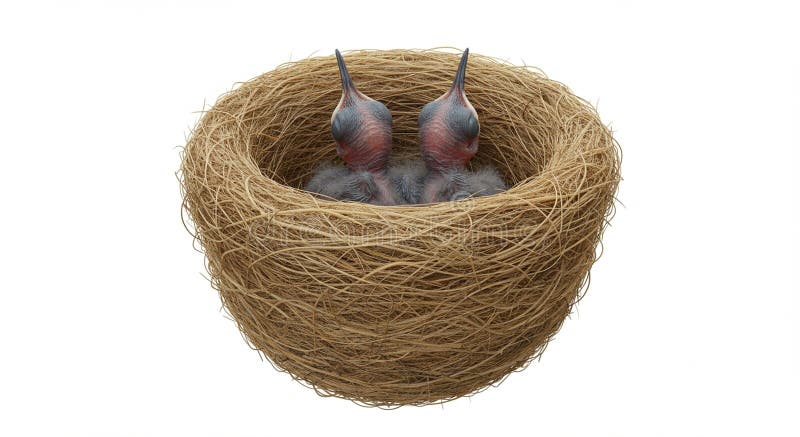 A Realistic Image of a Bird S Nest with Two Hatchlings. the Nest is ...
