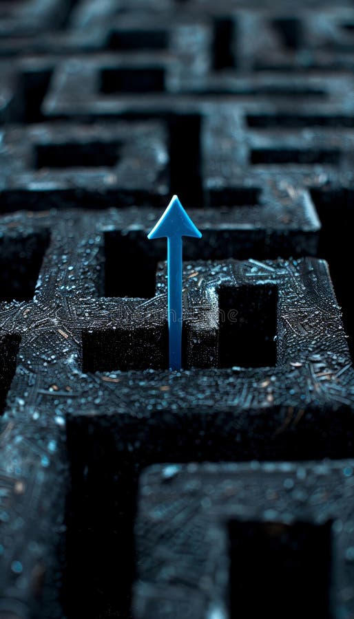 Realistic Image of a Blue Arrow Emerging from a Dark Maze, Symbolizing ...