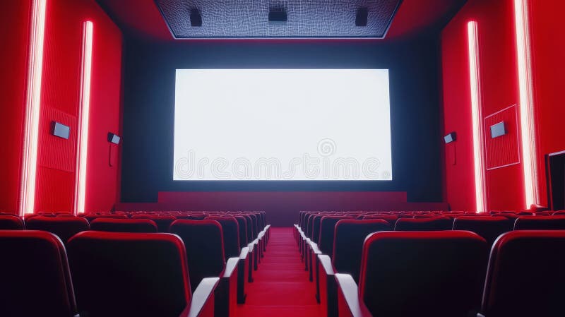 Realistic Image of a Bright White Screen in a Red Cinema Surrounded by ...