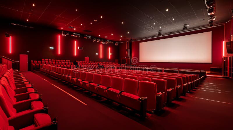 Realistic Image of a Bright White Screen in a Red Cinema Surrounded by ...