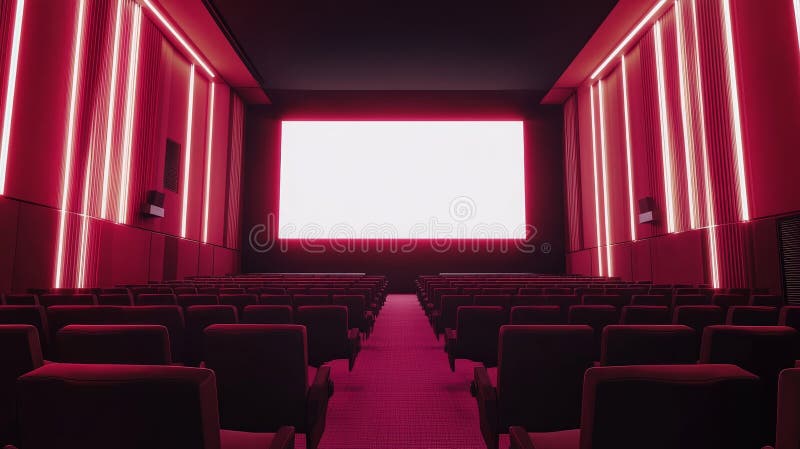 Realistic Image of a Bright White Screen in a Red Cinema Surrounded by ...