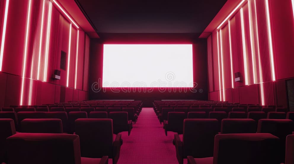 Realistic Image of a Bright White Screen in a Red Cinema Surrounded by ...