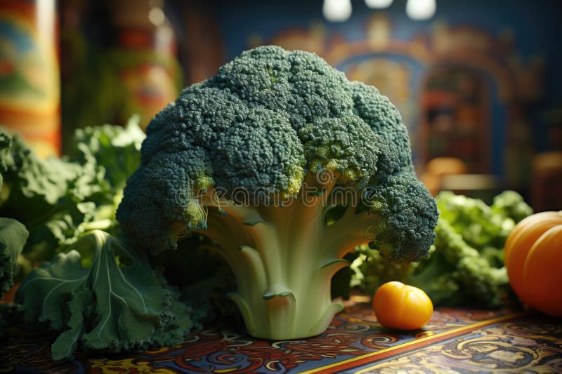 Realistic Image of Broccoli in Colorful Ba Stock Illustration ...