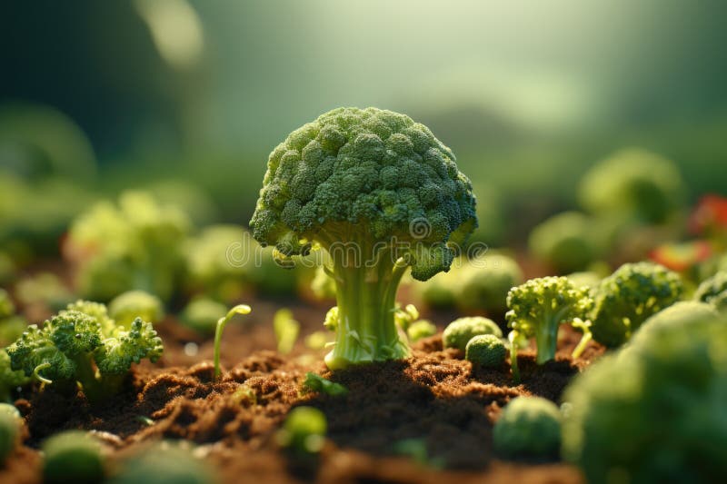 Realistic Image of a Broccoli in a Colorful Ba Stock Illustration ...