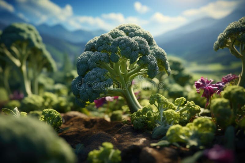 Realistic Image of a Broccoli in a Colorful Ba Stock Illustration ...