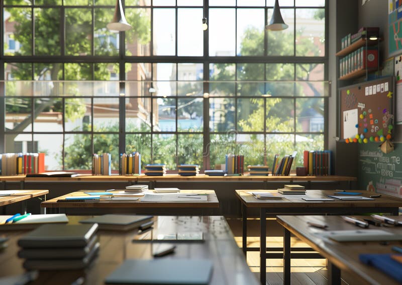 Realistic Image of a Clean and Modern School Classroom with Large ...