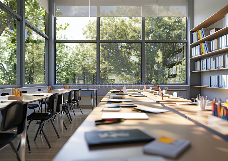 Realistic Image of a Clean and Modern School Classroom with Large ...